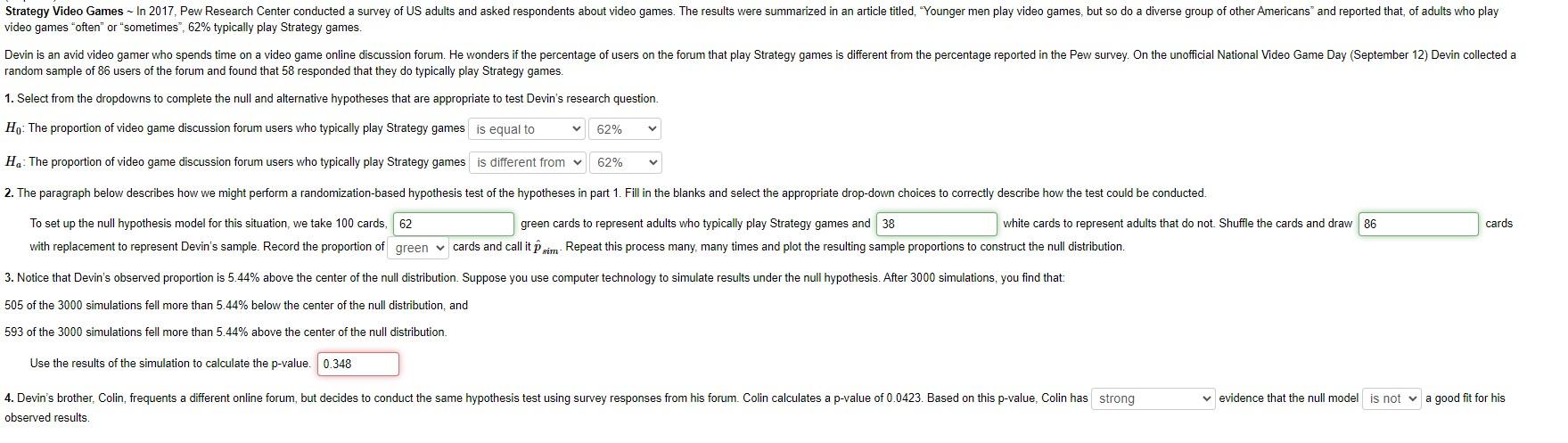 Solved video games "often" or "sometimes", 62% typically | Chegg.com
