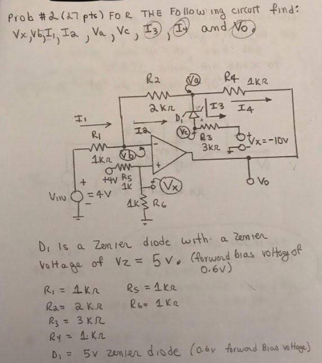 Solved For the following circuit find Vx, Vb, I1, I2, Va, | Chegg.com