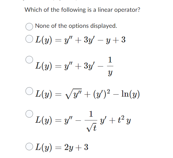 Solved Which of the following is a linear operator? None of | Chegg.com