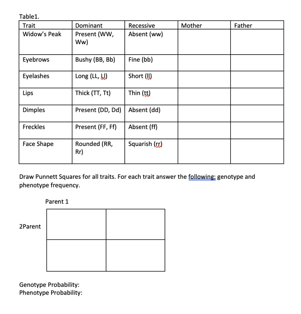 Solved Draw Punnett Squares for all traits. For each trait | Chegg.com
