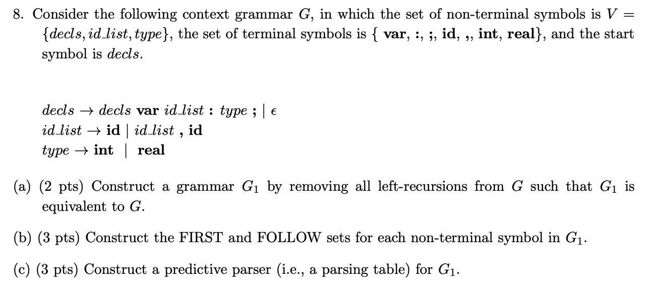 Solved 8. Consider the following context grammar G, in which | Chegg.com