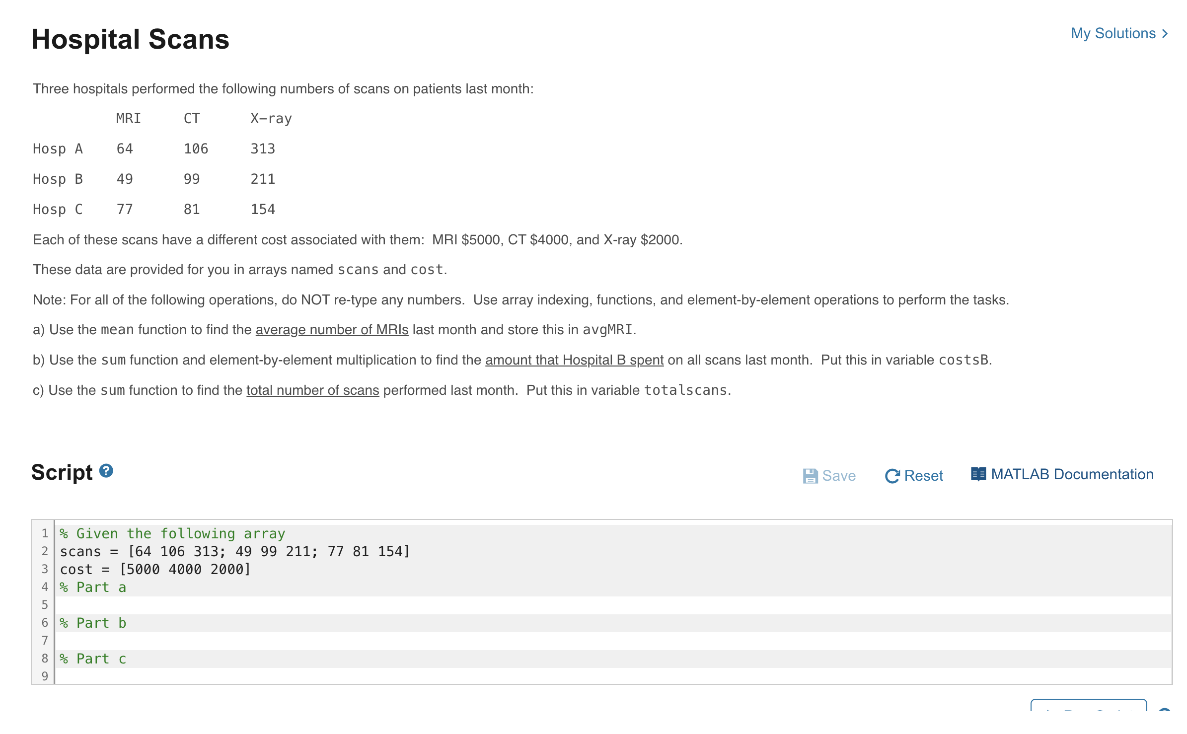 Solved Hospital Scans Three hospitals performed the | Chegg.com