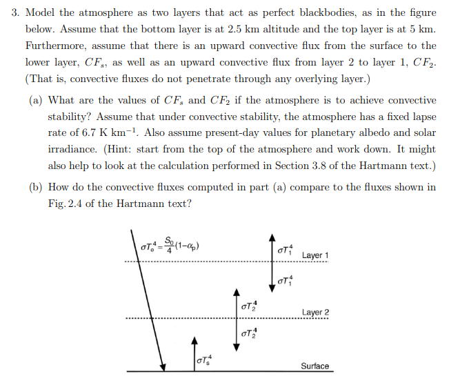 Solved 3. Model the atmosphere as two layers that act as | Chegg.com