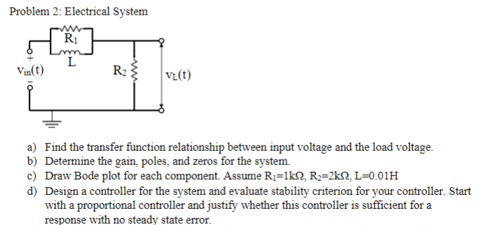 Solved Problem 2: Electrical System a) Find the transfer | Chegg.com