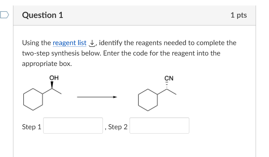 Using the reagent list ↓↓, identify the reagents | Chegg.com