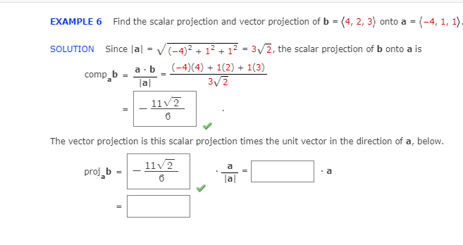 Solved EXAMPLE 6 Find the scalar projection and vector | Chegg.com