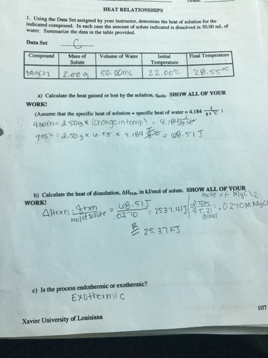 Solved HEAT RELATIONSHIPS Using the Data Set assigned by | Chegg.com