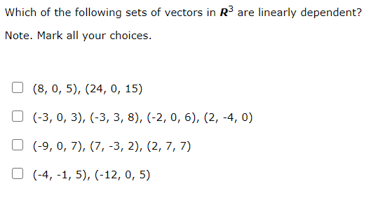 Solved Which of the following sets of vectors in R3 are | Chegg.com