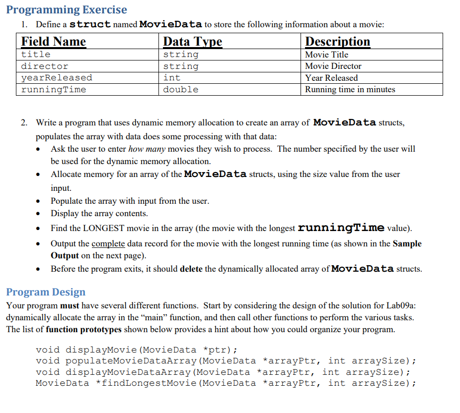Solved Programming Exercise 1. Define a struct named | Chegg.com