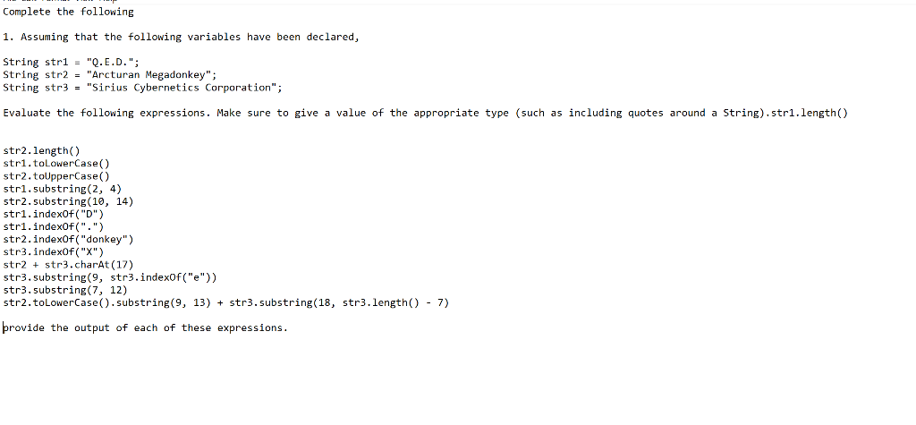 Solved Complete the following 1. Assuming that the following | Chegg.com