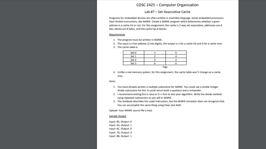 coSC 2425 – Computer Organization Lab #7- Set | Chegg.com