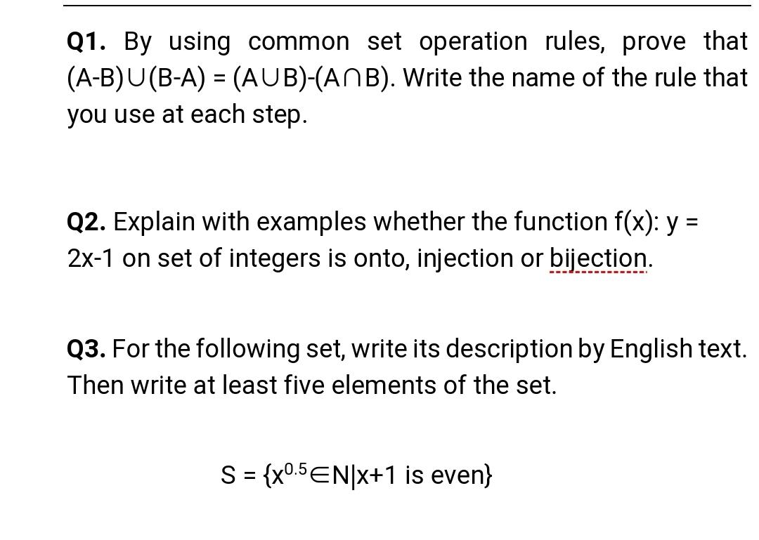 Solved Q1. By using common set operation rules, prove that | Chegg.com Solved Q1. By using common set operation rules, prove that | Chegg.com