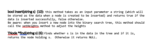 Solved bool insert(strings) (10): this method takes as an | Chegg.com