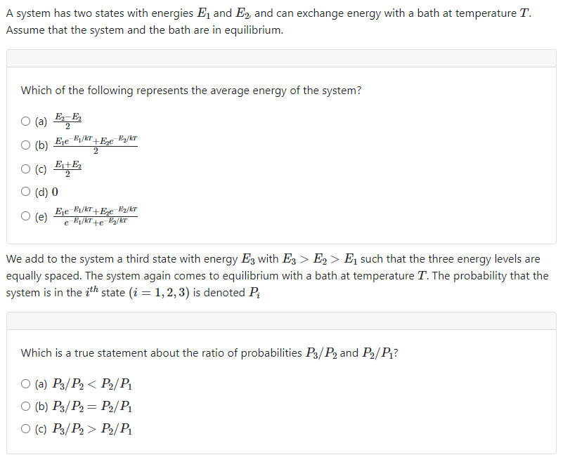 Solved A system has two states with energies Ey and E2, and | Chegg.com