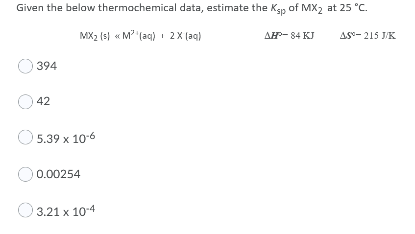 Solved Given the below thermochemical data, estimate the Ksp | Chegg.com