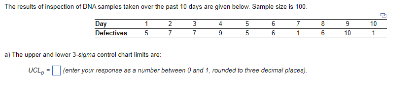 Solved a) The upper and lower 3-sigma control chart limits | Chegg.com