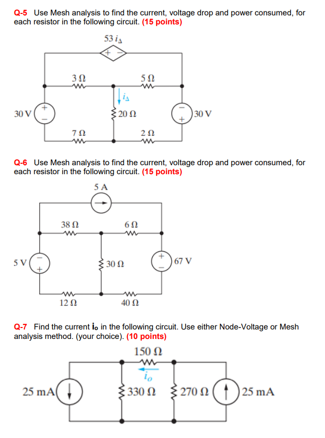 Solved Q-5 Use Mesh analysis to find the current, voltage | Chegg.com