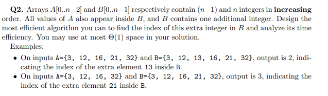 Solved Q2. Arrays A[0..n-2) and B(0..n-1) respectively | Chegg.com