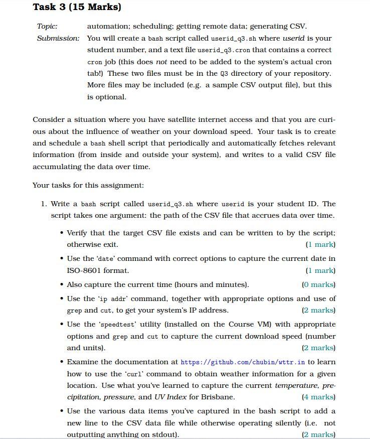 Task 3 (15 Marks) Topic: automation; scheduling; | Chegg.com