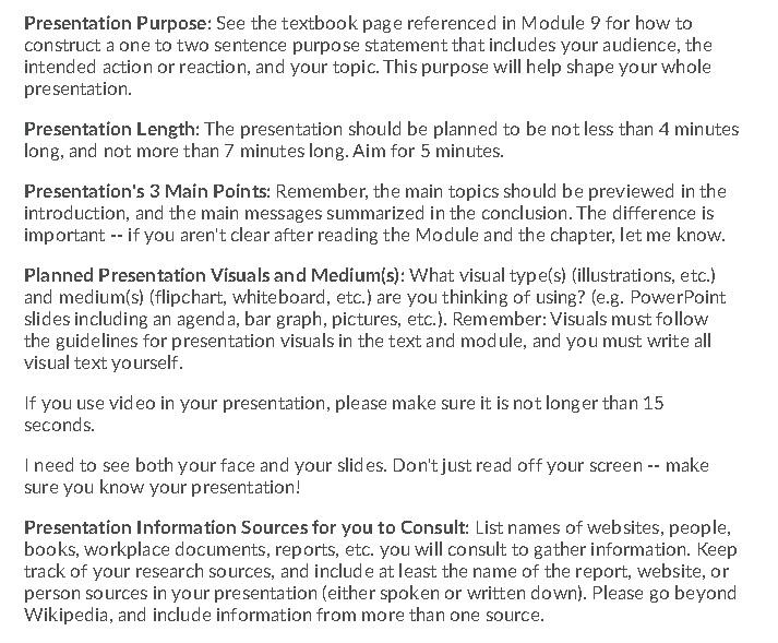 Solved ASSIGNMENT: Oral Presentation Outline Letter NOTE: | Chegg.com