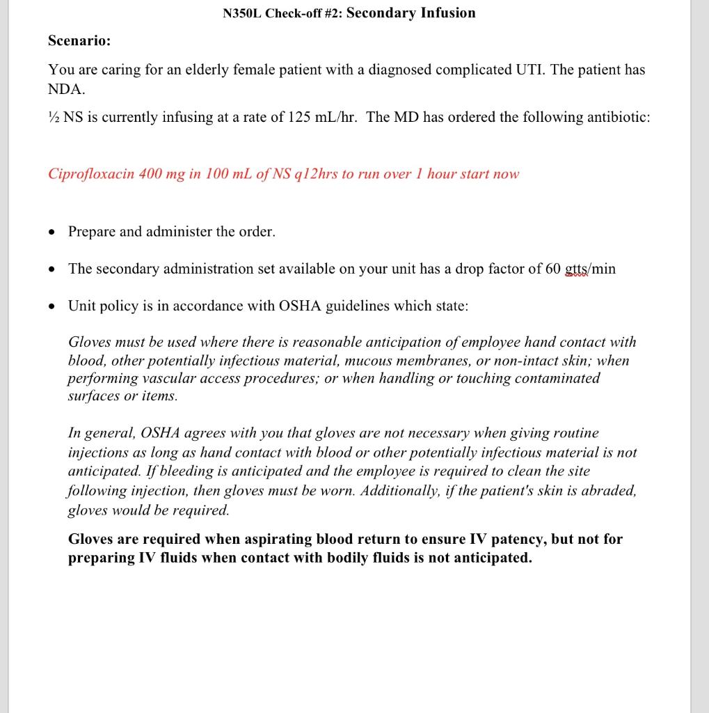 Solved Secondary Infusion *Show your calculations ∗ Infusion | Chegg.com