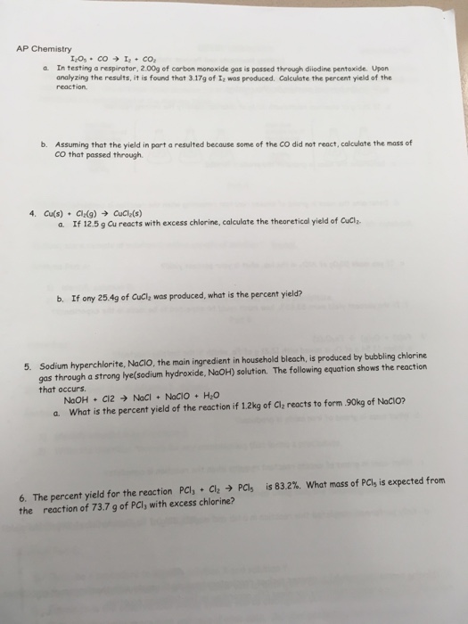 Solved AP Chemistry Limiting Reactants and Percent Yield 1. | Chegg.com
