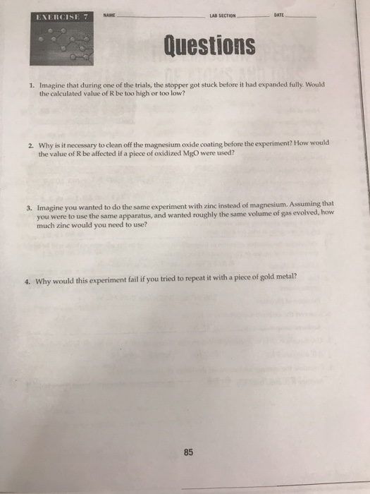 Solved NAME LAB SECTION ENERCISE 7 Report Data Trial Mass of | Chegg.com