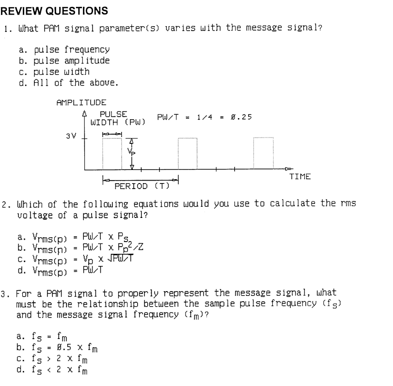 Solved REVIEW QUESTIONS 1. What PAM signal parameter(s) | Chegg.com
