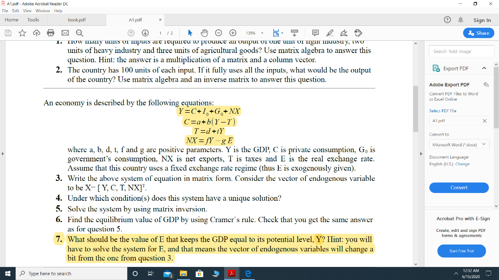 Solved X A1.pdt - Adobe Acrobat Reader DC File Edit View | Chegg.com
