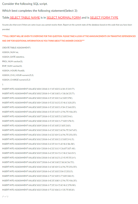 Consider the following SQL script. Which best | Chegg.com