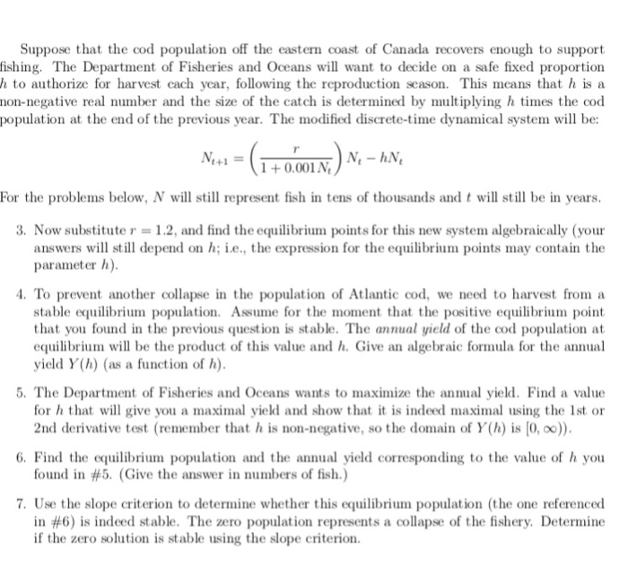 Solved Suppose that the cod population off the eastern coast | Chegg.com