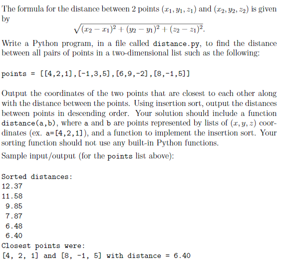 Solved The formula for the distance between 2 points | Chegg.com