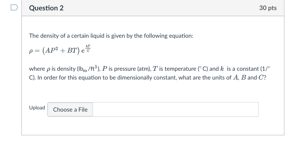 Solved The density of a certain liquid is given by the | Chegg.com