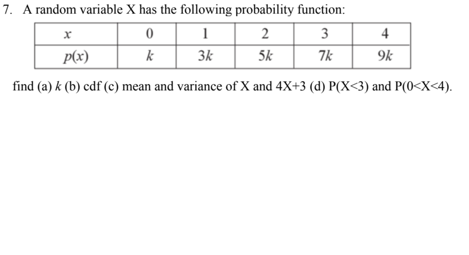 Solved 7. A random variable X has the following probability | Chegg.com