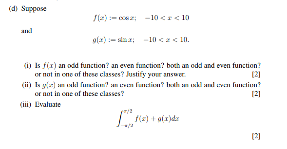 Solved (d) Suppose f(0) = cos.c; -10 | Chegg.com