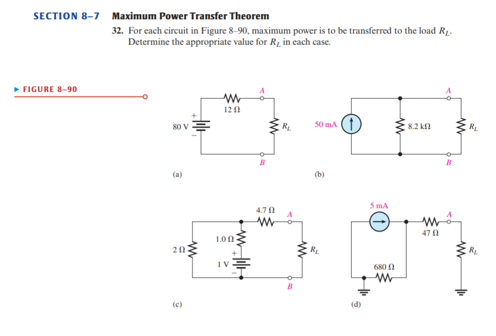 Solved For each circuit in Figure 8–90, maximum power is to | Chegg.com
