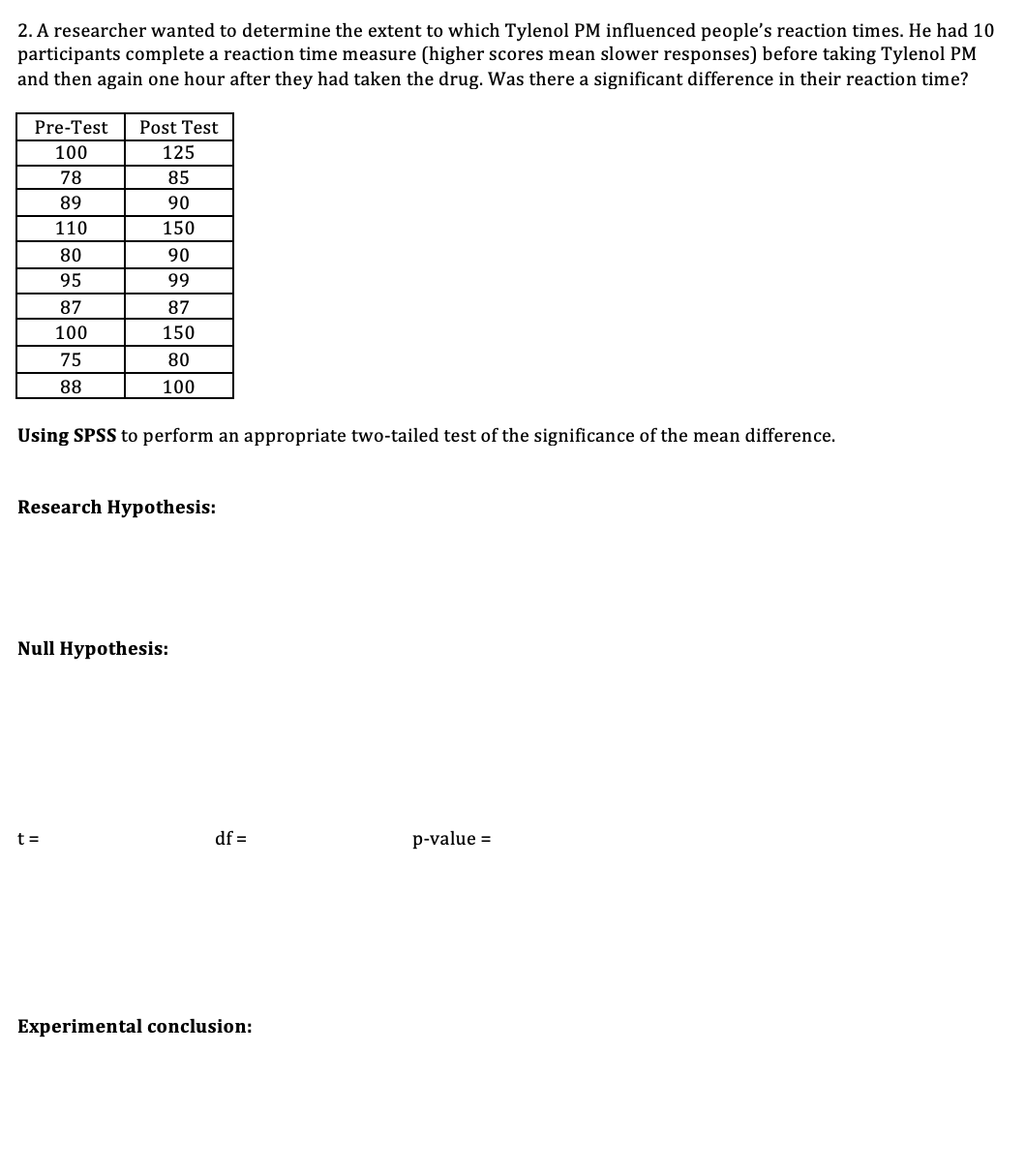 Solved 2. A researcher wanted to determine the extent to | Chegg.com