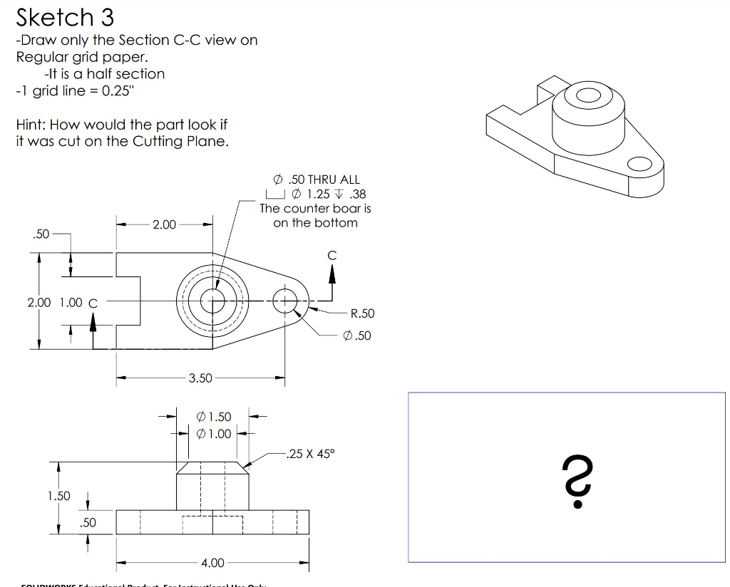Solved Sketch 3 -Draw only the section C-C view on Regular | Chegg.com