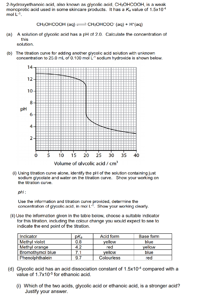 Solved 2-hydroxyethanoic acid, also known as glycolic acid, | Chegg.com