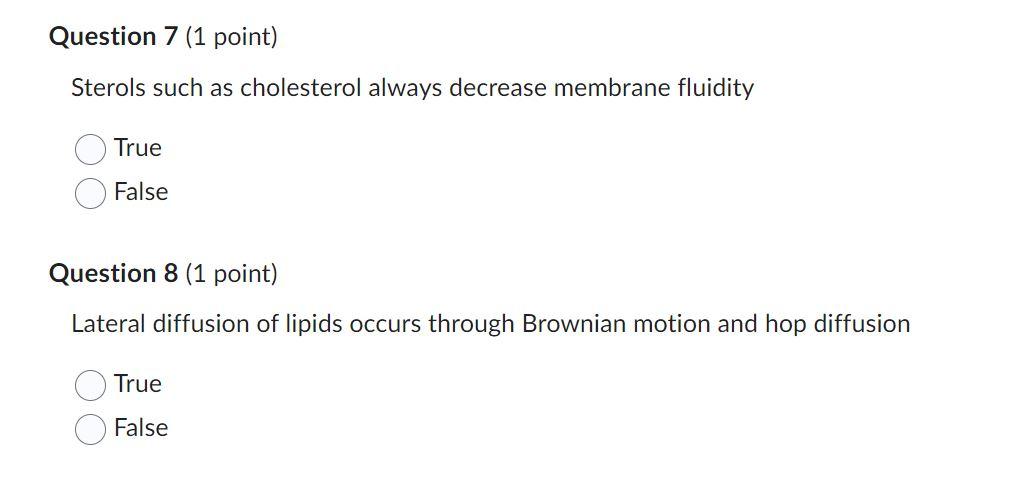 Solved Sterols such as cholesterol always decrease membrane | Chegg.com