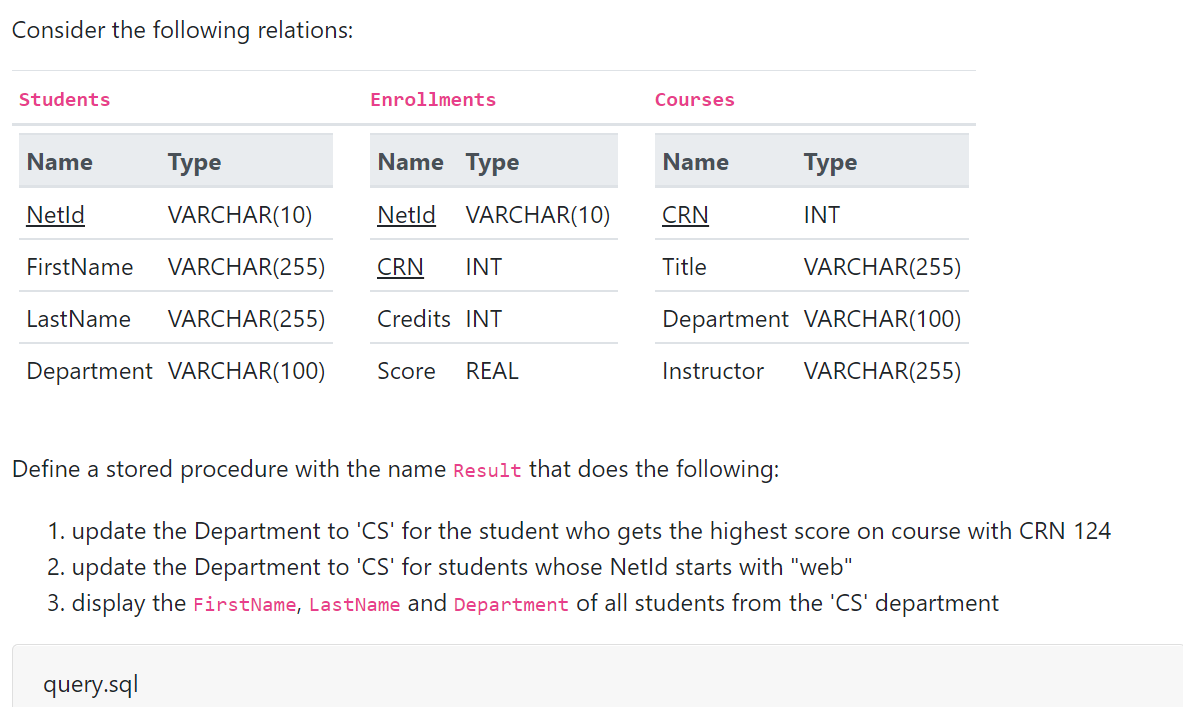 Solved Consider the following relations: Define a stored | Chegg.com