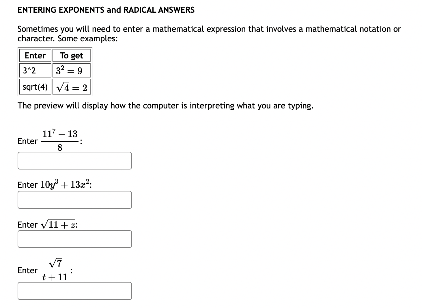 Solved ENTERING EXPONENTS and RADICAL ANSWERSSometimes you | Chegg.com