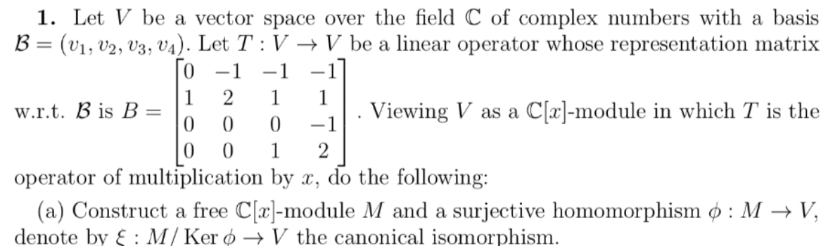 b. Construct a presentation matrix A of the module V | Chegg.com