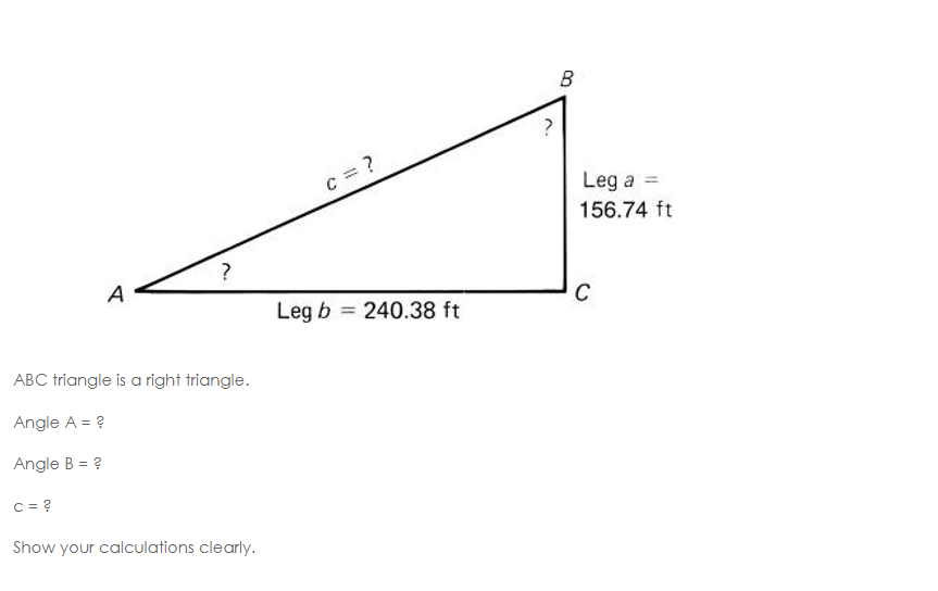 Solved ABC triangle is a right triangle. Angle A= ? Angle B= | Chegg.com