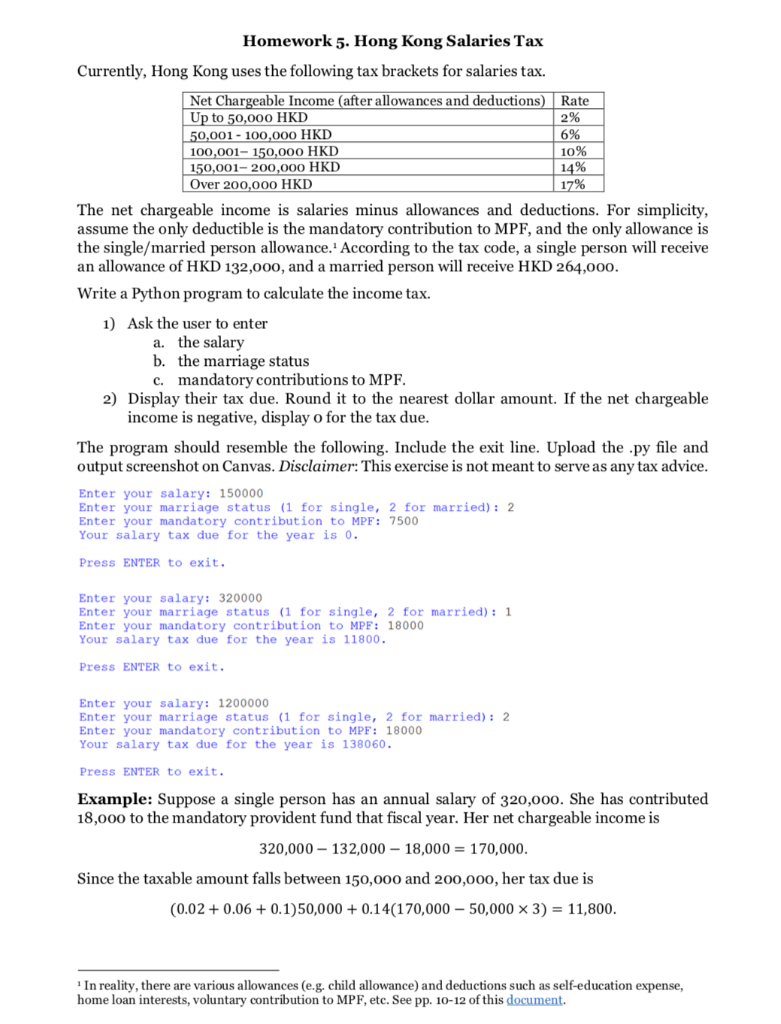 Solved Homework 5. Hong Kong Salaries Tax Currently, Hong | Chegg.com