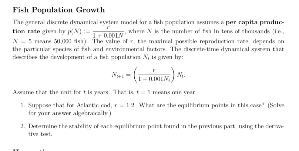 Solved Fish Population Growth The general discrete dynamical | Chegg.com