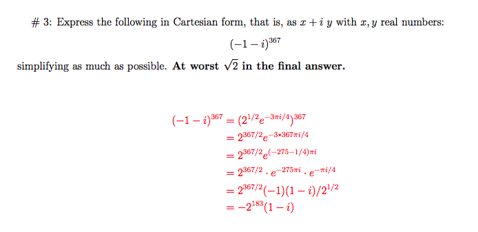 Solved # 3: Express the following in Cartesian form, that | Chegg.com