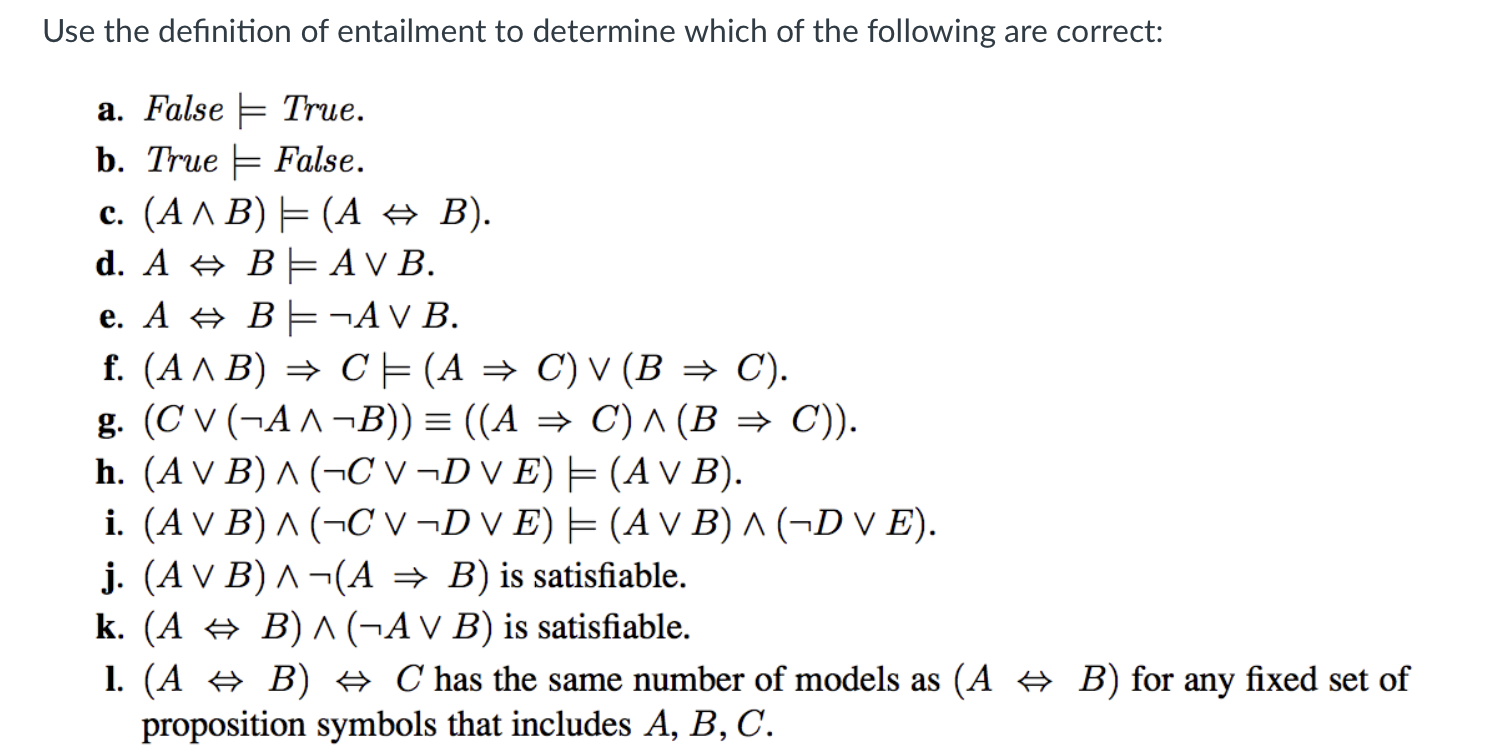 Use the definition of entailment to determine which | Chegg.com