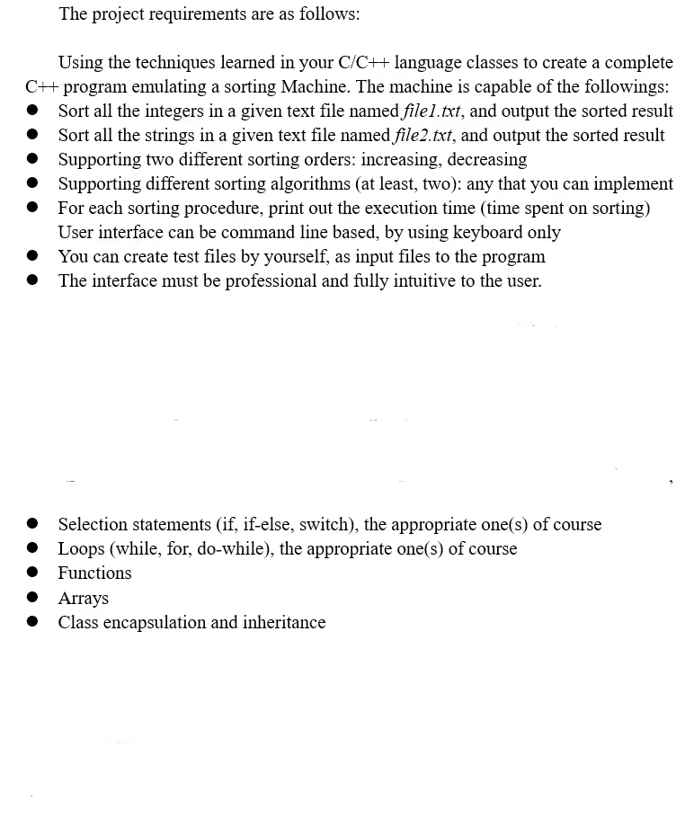 Solved The project requirements are as follows: Using the | Chegg.com