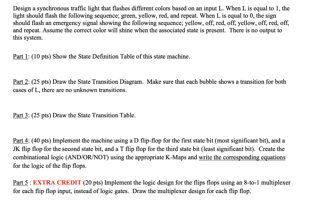 Solved Design a synchronous traffic light that flashes | Chegg.com